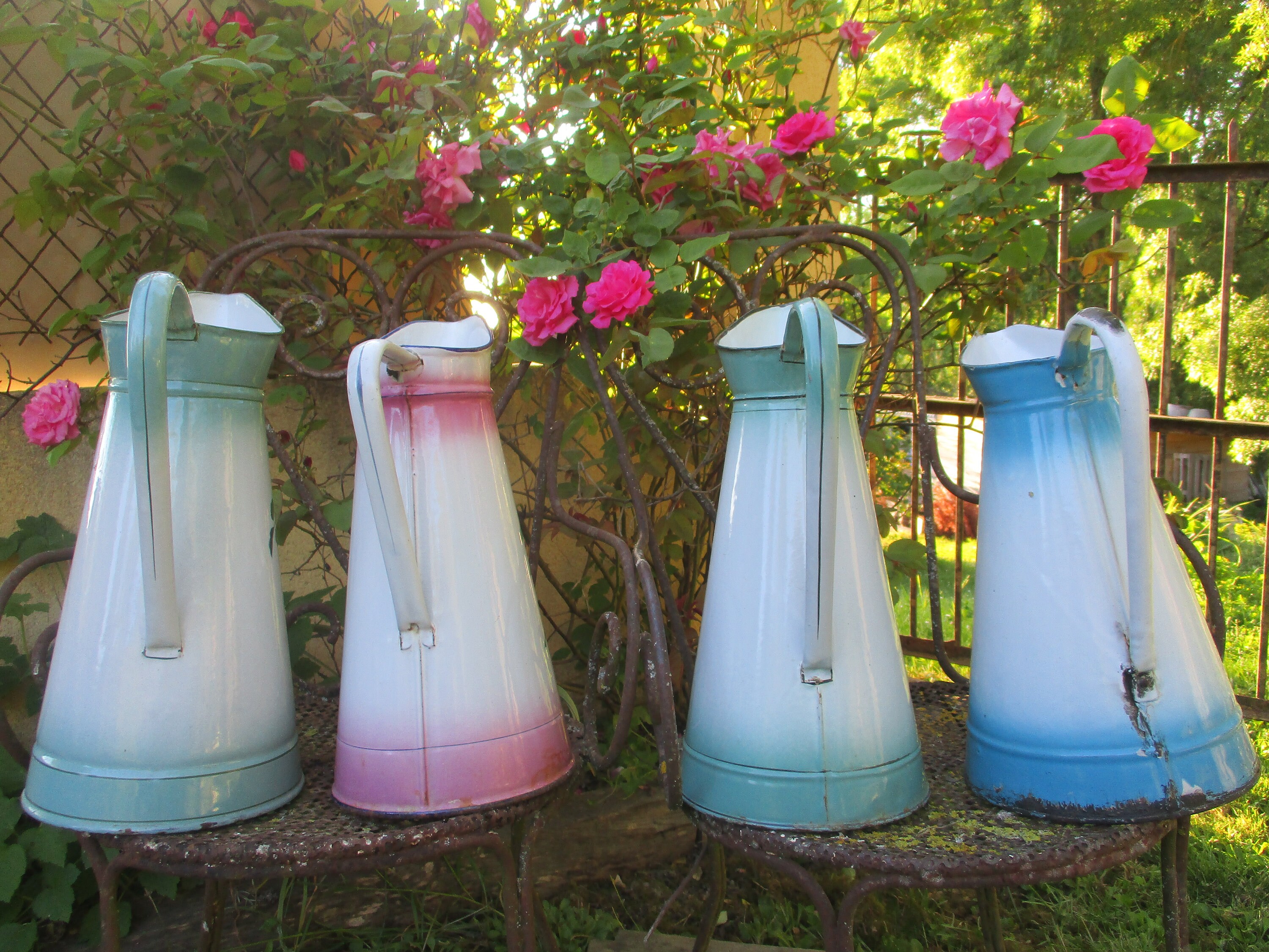 Choose ONE of These French Enamelware BODY Pitchers Graniteware Flowers ...