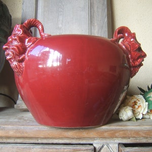 Antique Antique Huge Red Glazed Ceramic VASE With DEVIL'S FACE Head ...