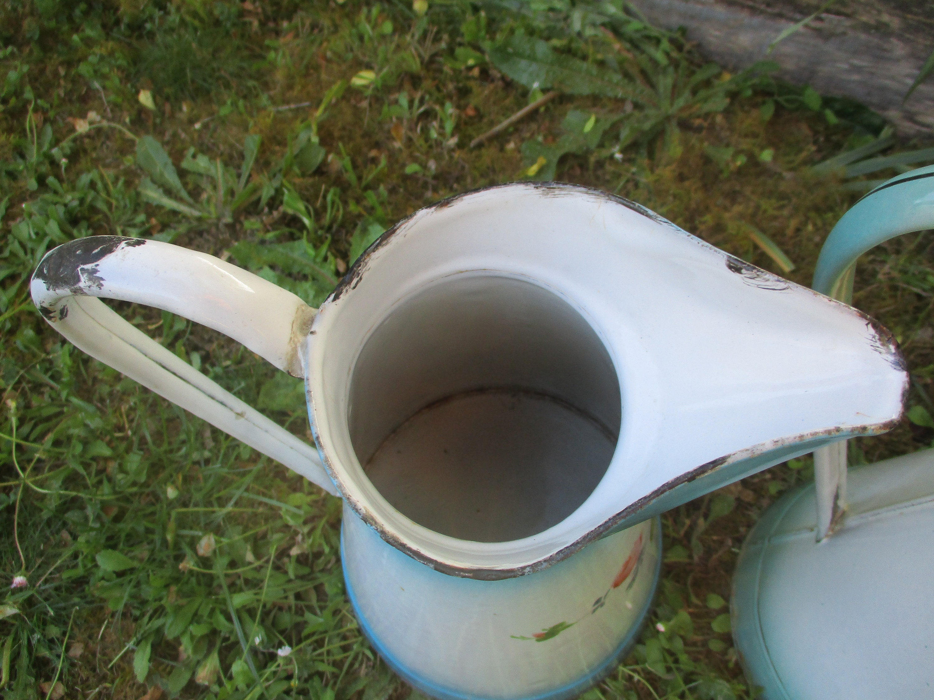 Choose ONE of These French Enamelware BODY Pitchers Graniteware Flowers ...