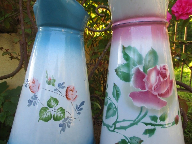 Choose ONE of These French Enamelware BODY Pitchers Graniteware Flowers ...
