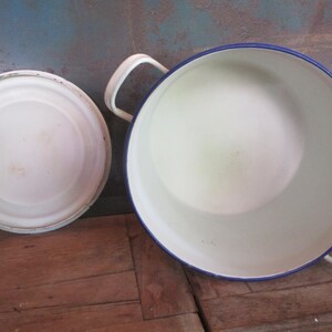 Antique Large French COOKING POT "faitout" in White Enamel With Blue ...