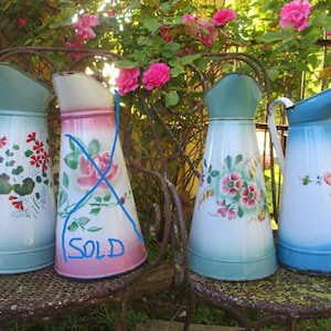 Choose ONE of These French Enamelware BODY Pitchers Graniteware Flowers ...