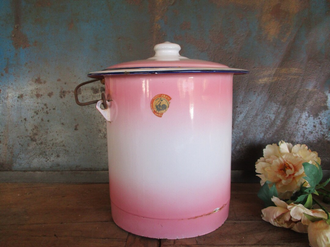 Old New Gradient Pink BUCKET / PAIL Enamelled Marqued JAPY. Bathroom ...