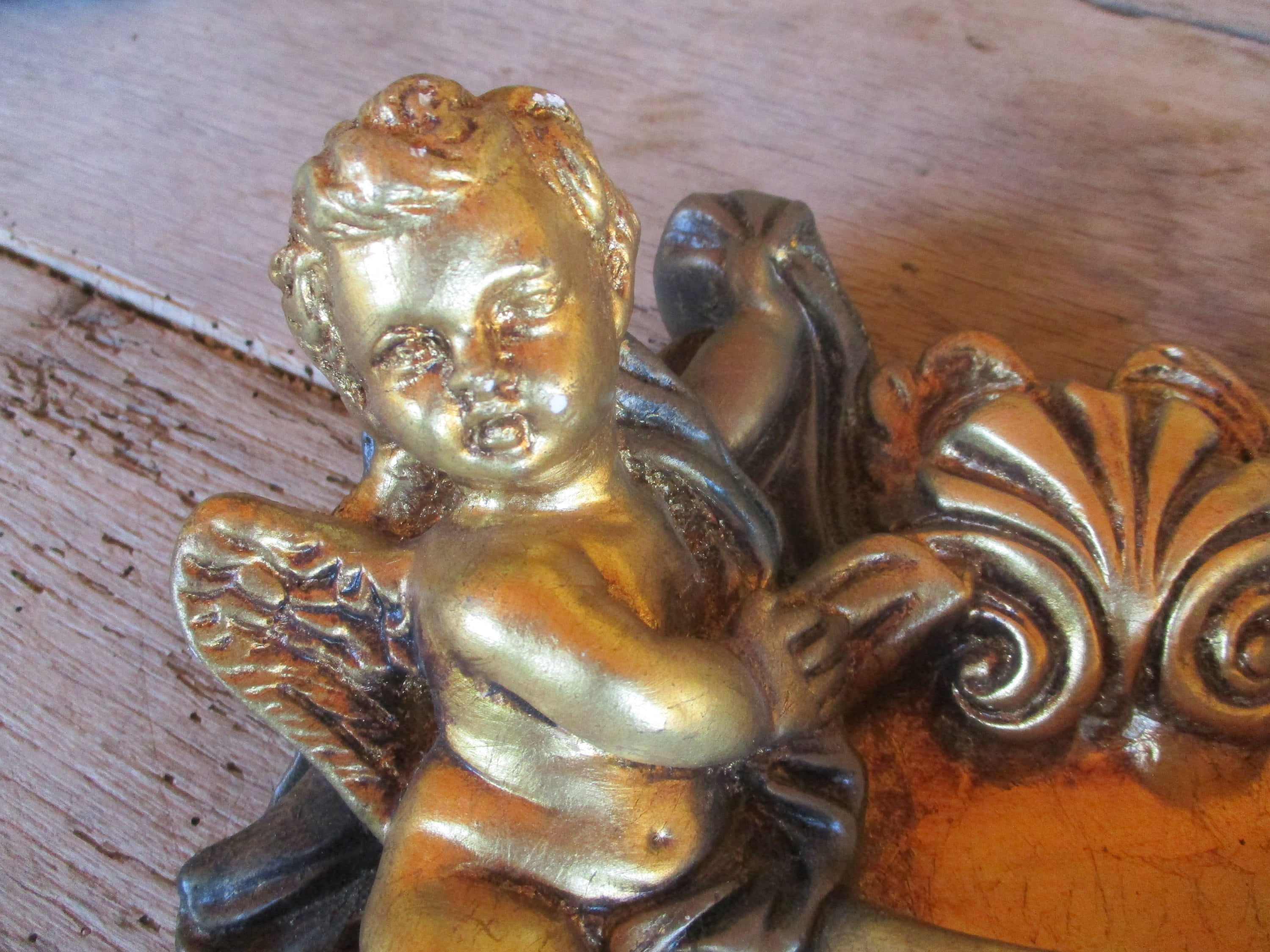 Charming STOUP (FONT) in Gilded Plaster With Two CHERUBS - Etsy