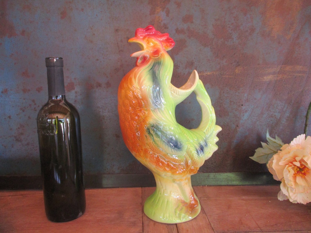 French Huge Vintage Majolica ROOSTER PITCHER JUG From Manufactory Saint ...