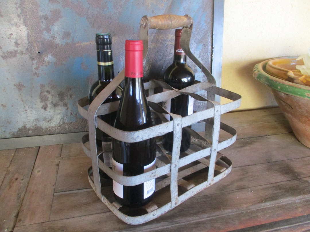 Galvanized French Antique WINE RACK BOTTLE . Bottle Holder. Carrier for ...