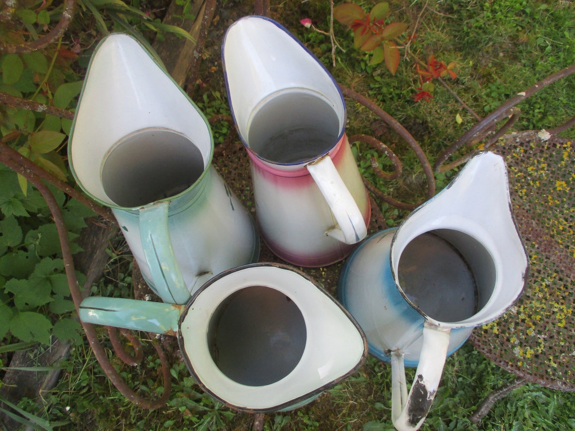 Choose ONE of These French Enamelware BODY Pitchers Graniteware Flowers ...