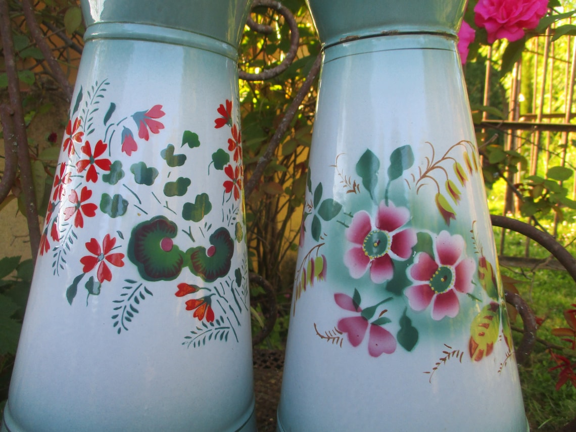 Choose ONE of These French Enamelware BODY Pitchers Graniteware Flowers ...