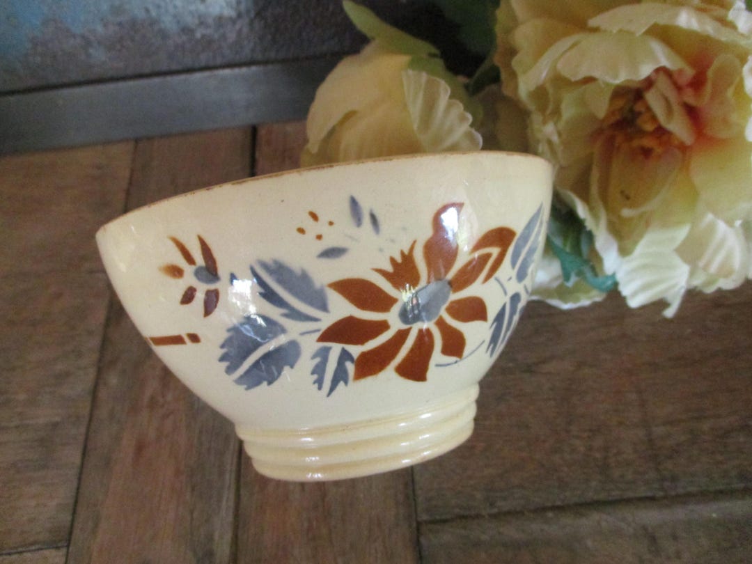 Rare Antique ART Deco French Bol CAFE Au LAIT Bowl Flowers Pattern ...