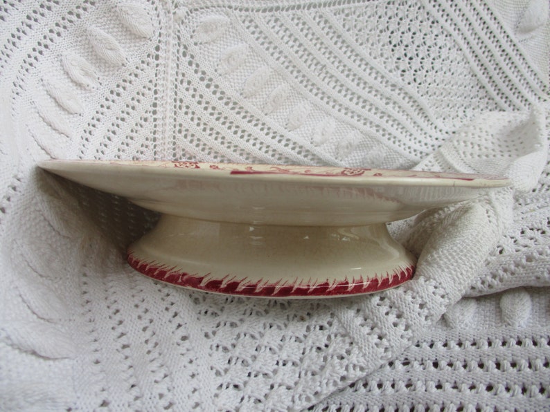 Antique French Earthenware Bowl Cake PEDESTAL CENTERPIECE Pink Floral ...