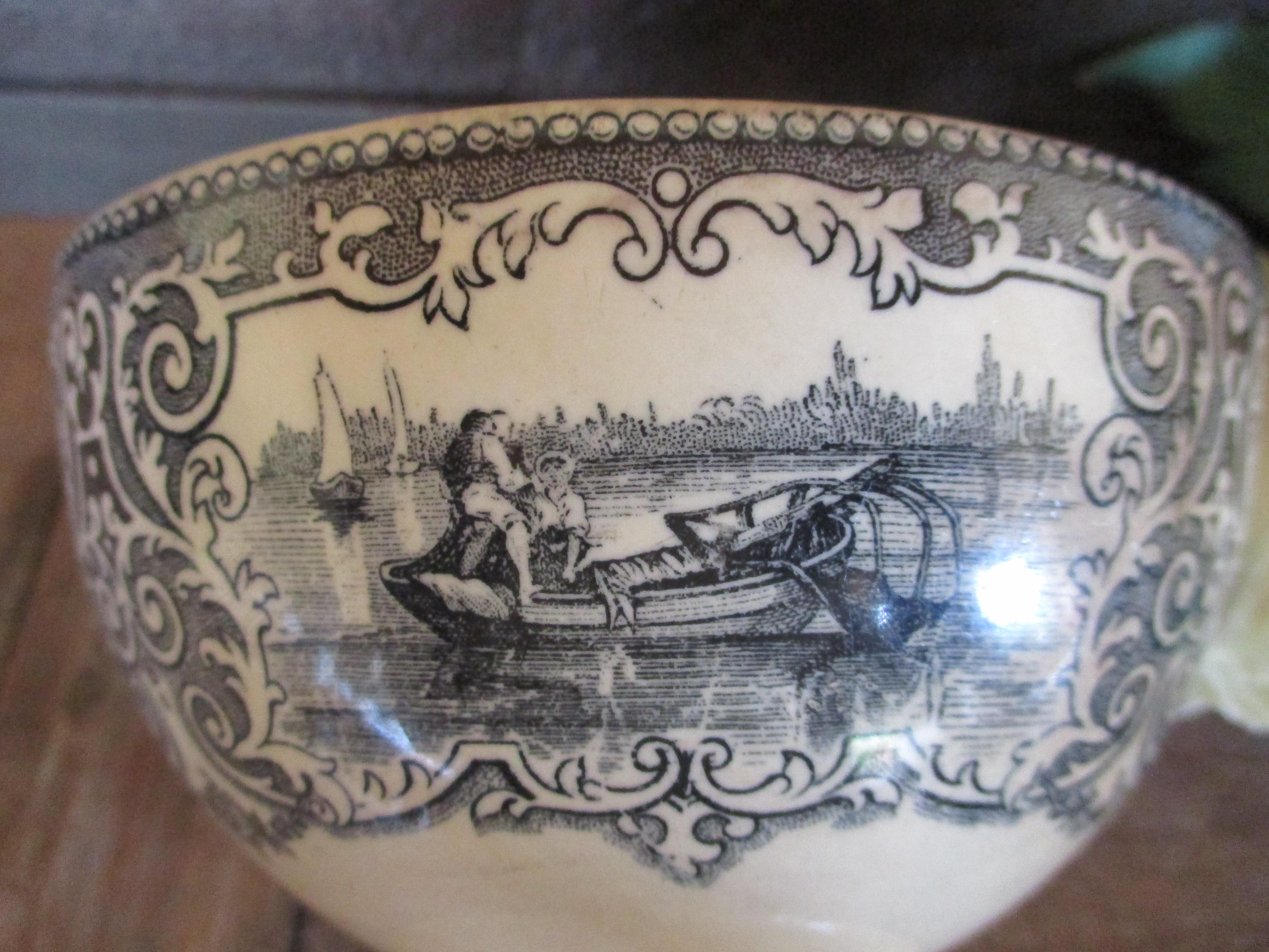 Rare Antique French "cafè Au Lait" Bol BOWL Ironstone, Decor in Black ...