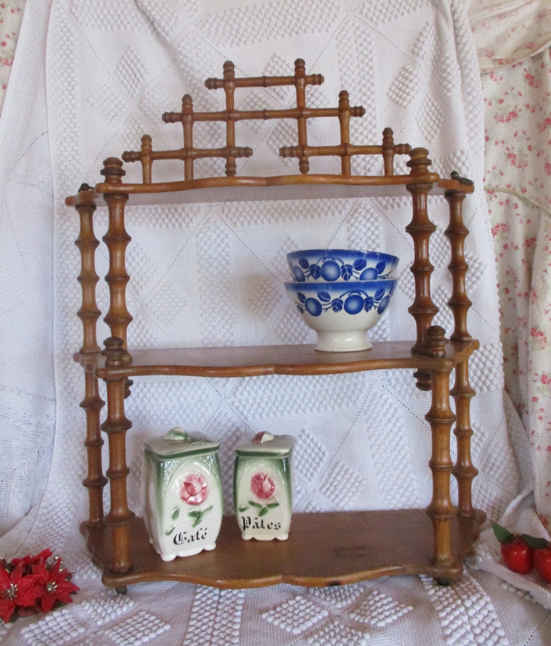 Charming Antique WALL SHELF Fruit Wood Balusters and PEDIMENT Turned ...