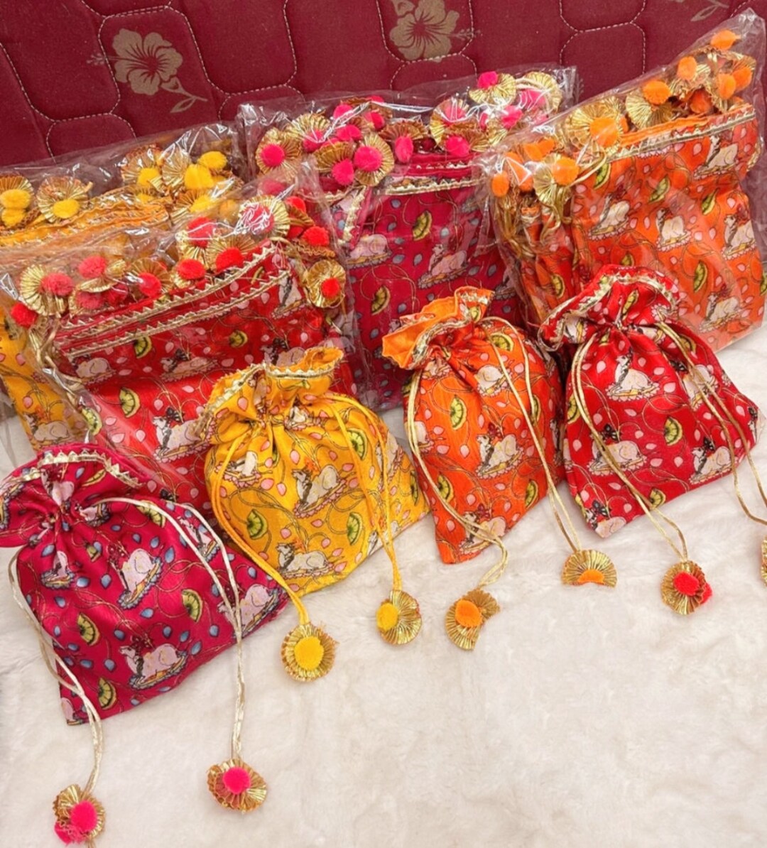 Pack of 100 Pichwai Print Potli Gift Bag Indian Potli Hand Bag Ethnic ...