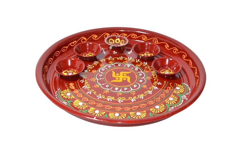 Indian Pooja Thali Set Puja Thali Stainless Steel Pooja Thali Meenakari ...
