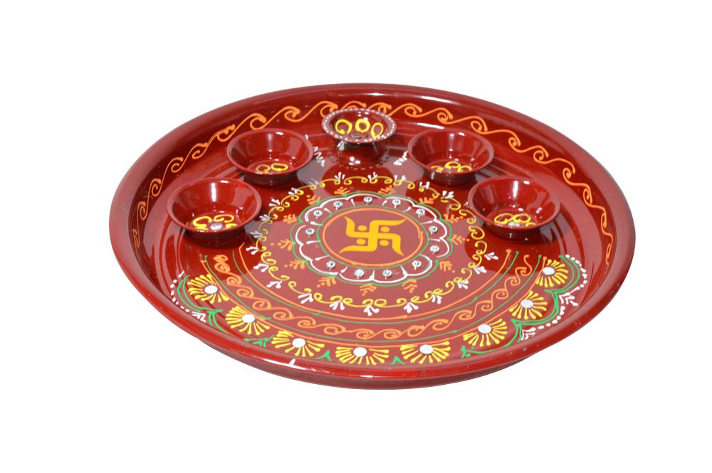 Indian Pooja Thali Set Puja Thali Stainless Steel Pooja Thali Meenakari ...