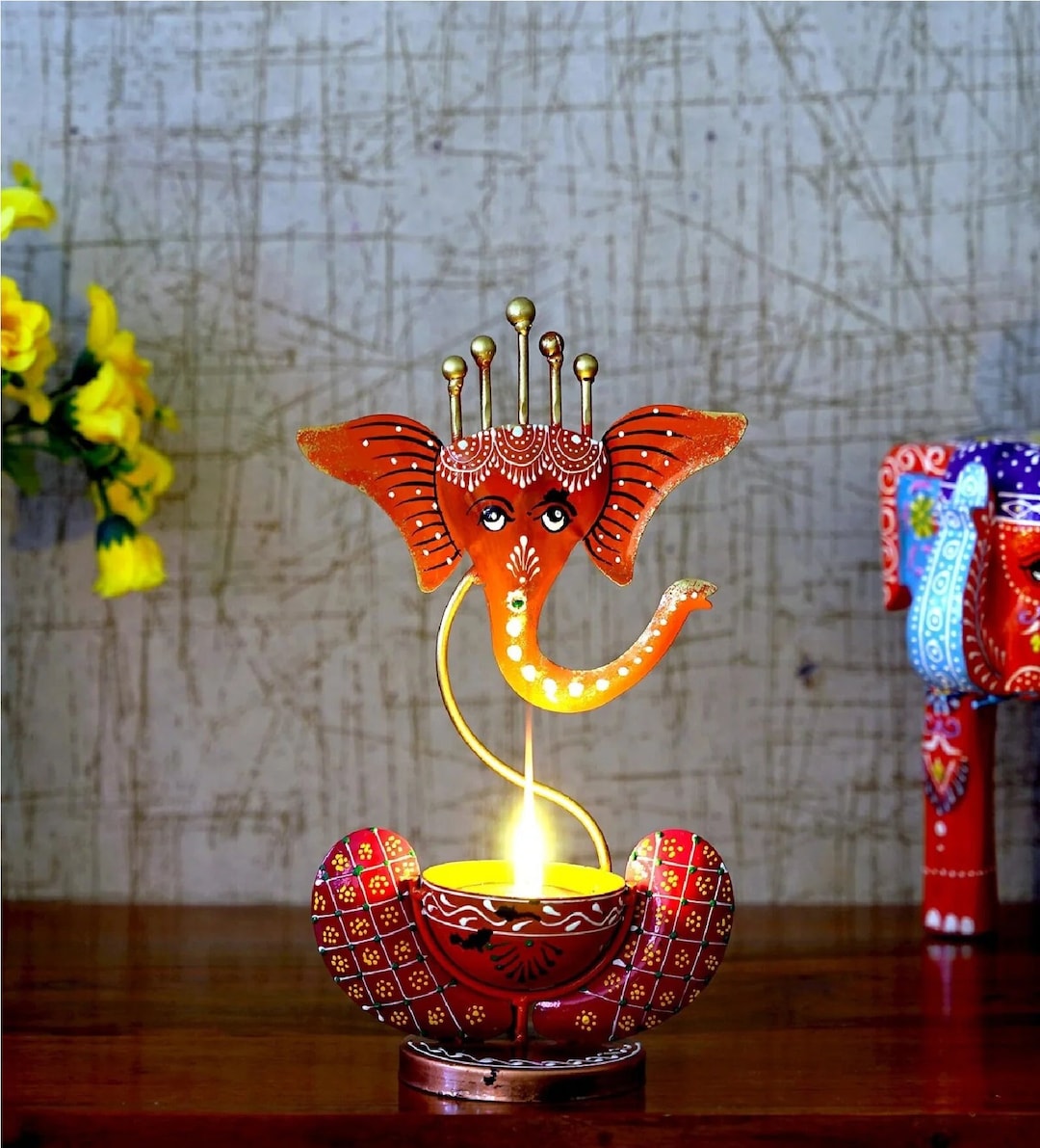 Ganesha Tea Light Holder, Indian Metal Handmade Tealight Holder, Candle ...