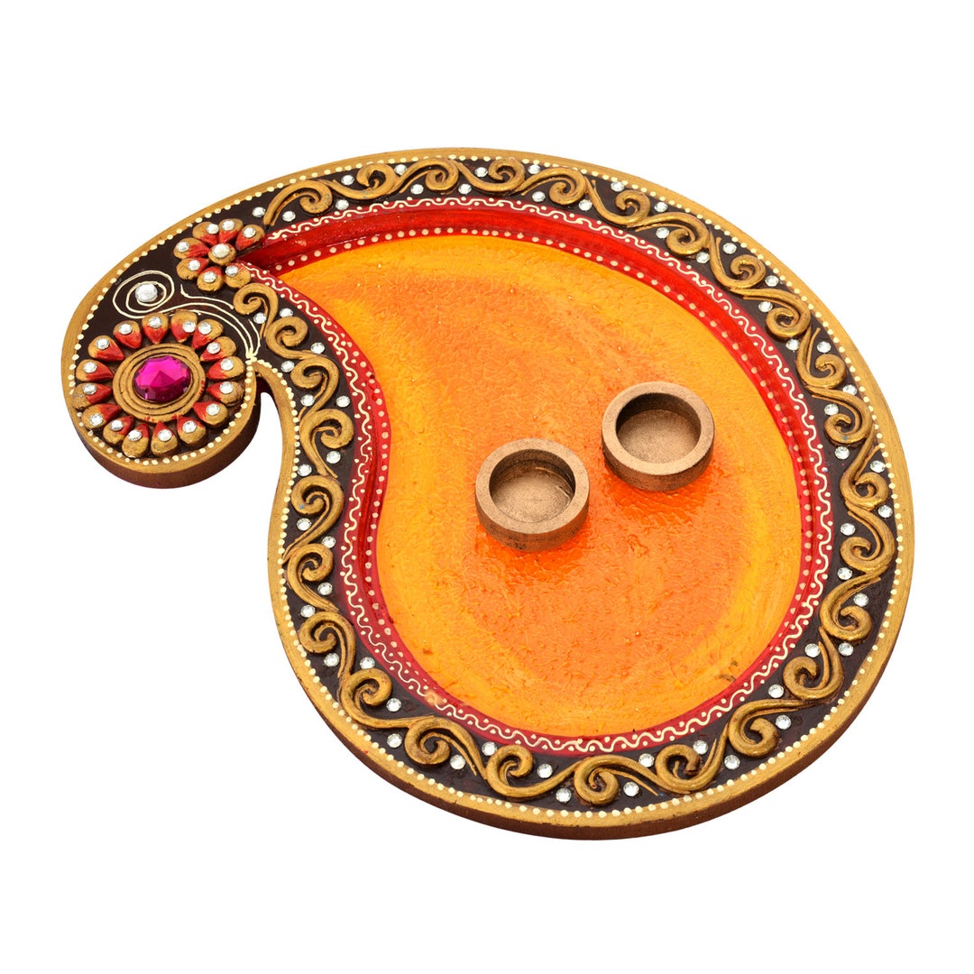 Indian Handmade Wooden Pooja Thali Set, Decorative Pooja Thali, Unique ...