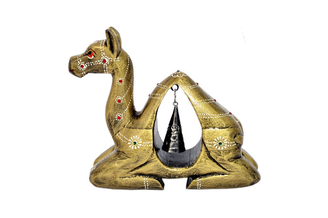 Wooden Iron Sitting Camel Bell Statue, Abstract Decorative Camel Statue ...