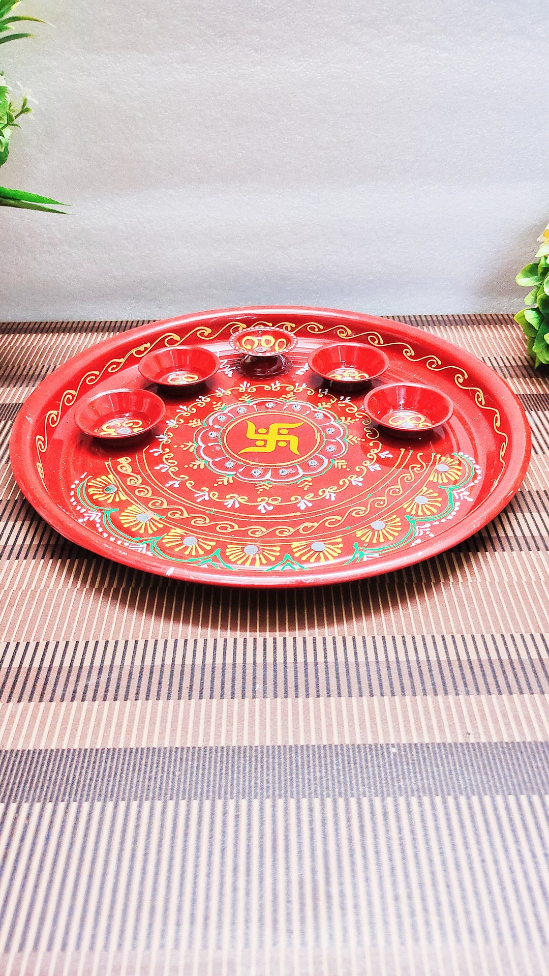 Indian Pooja Thali Set Puja Thali Stainless Steel Pooja Thali Meenakari ...
