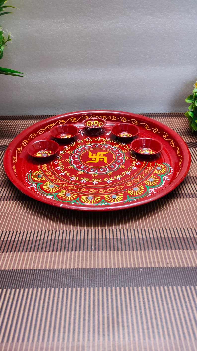 Indian Pooja Thali Set Puja Thali Stainless Steel Pooja Thali Meenakari ...