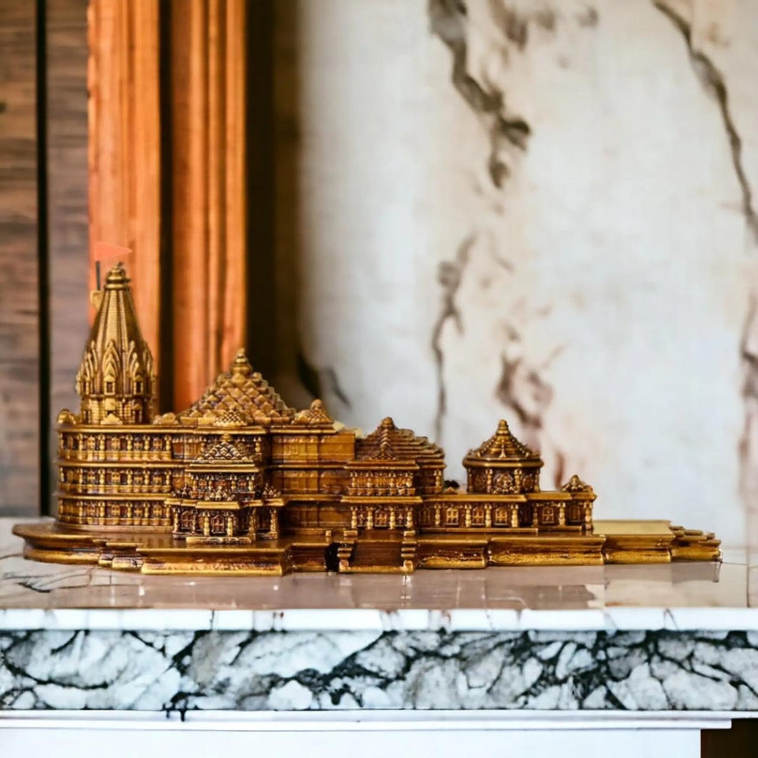 Ethnic Shree Ram Mandir Model, Handcarved Authentic Golden Ram Mandir ...