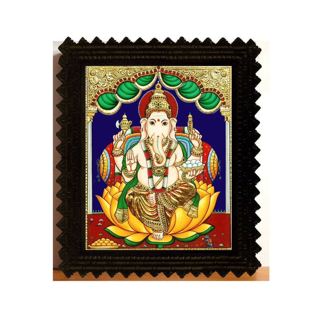 Vinayagar Photo Print With Teak Wood Frame Ddp-tariff Paid Delivery to ...