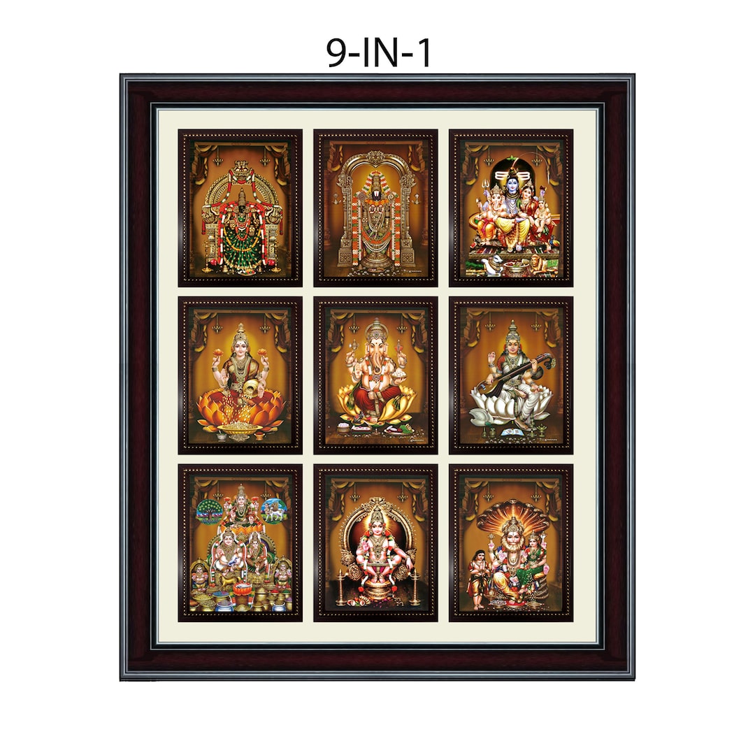 9-in-1 Hindu Deities Photo Frame of Your Choice, for Your New Home Puja ...