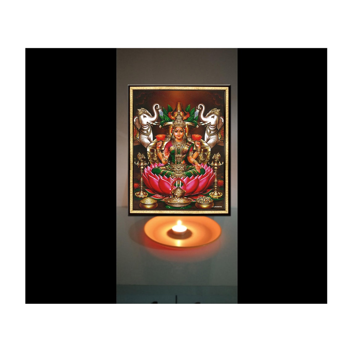 Lakshmi on Pink Lotus Photo Frame. New Home Wall Decor, Gift for Loved ...