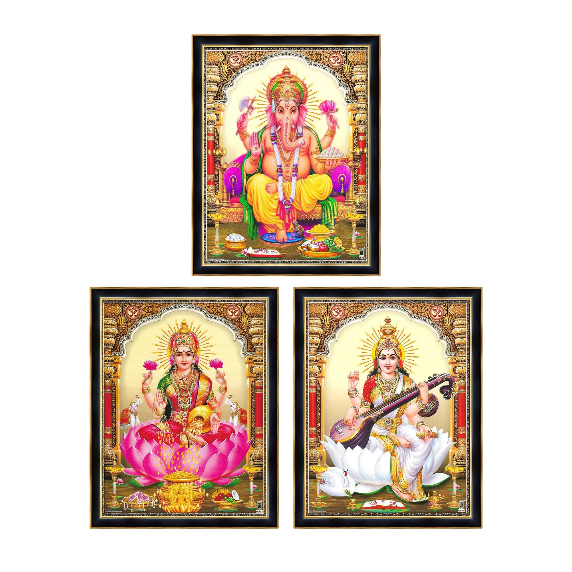 Hindu God Photo Frames, Set of 3, Lakshmi, Ganesha, Saraswati - Etsy