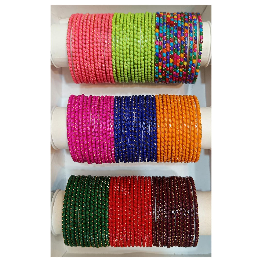 Colorful Glass Bangle Set: Indian Wedding Jewelry, 9 Dozen, Delivered ...