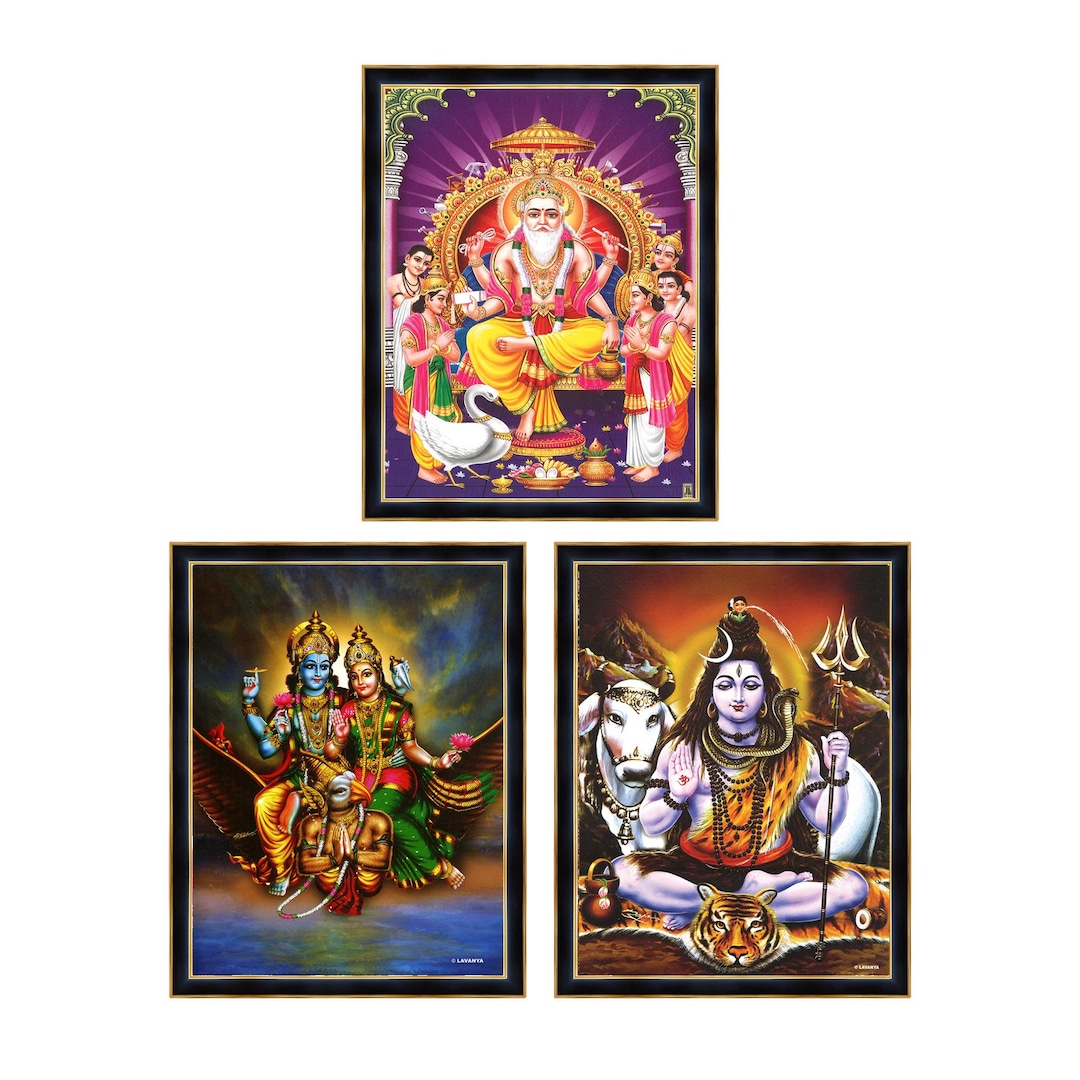 Supreme Gods Photo Frame, Brahma, Vishnu, & Shiva, God Photo Frames for ...