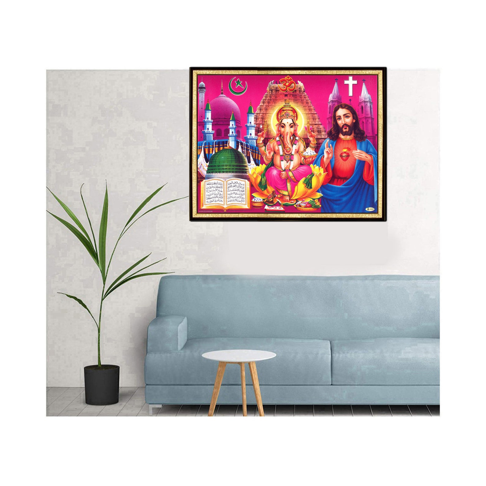 All Religions Photo Framed: Universal Gods Pooja Room Art, Delivered ...