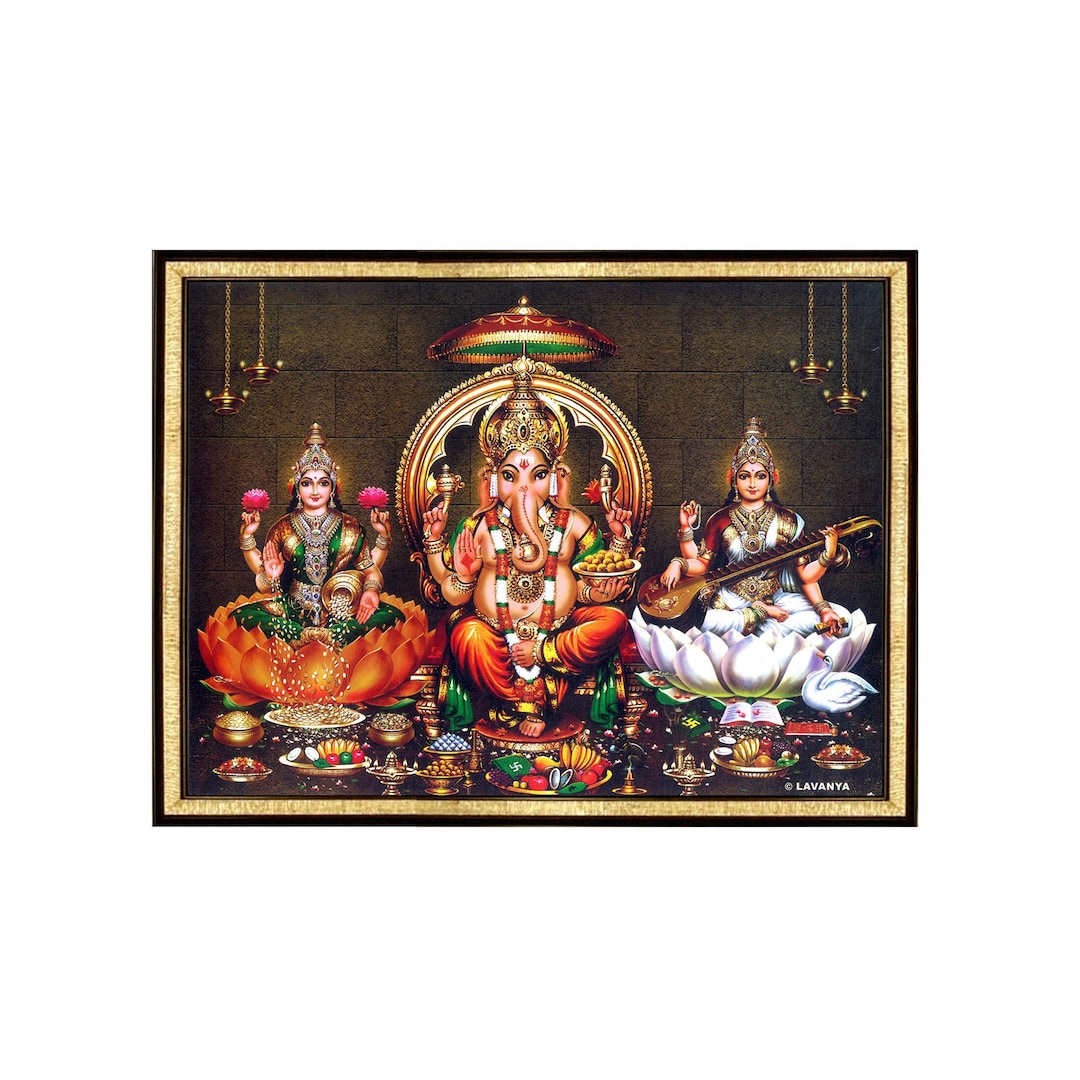 Lakshmi Ganesha Saraswati Photo Frame: Ready to Wall Mount, Puja Room ...