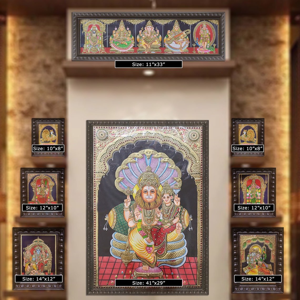 8 Tanjore Paintings in 22K Gold, Complete Pooja Room Setup With ...