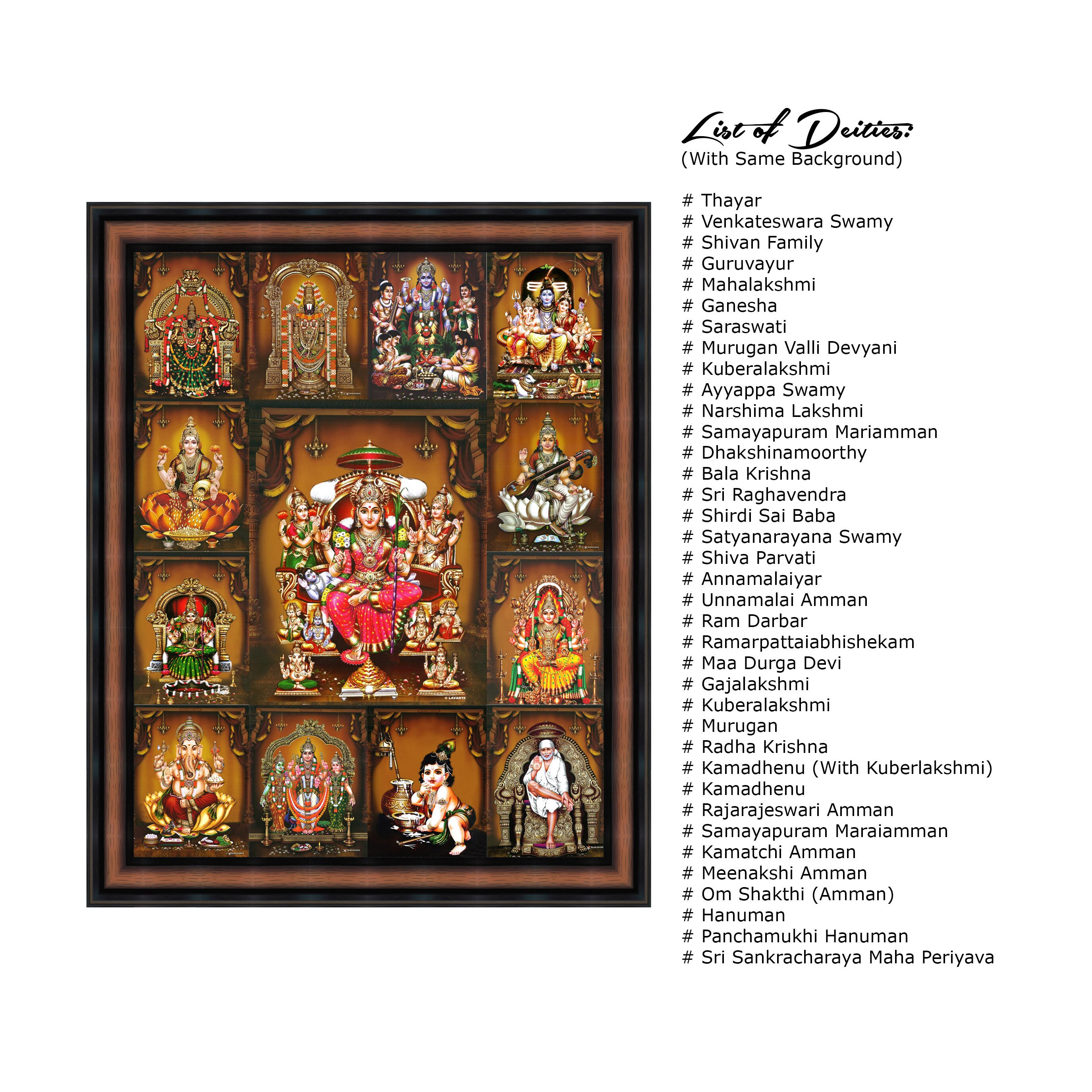 12+1 Gods Photo Frame, Customized Layout Puja Room Decor Delivered Duty ...