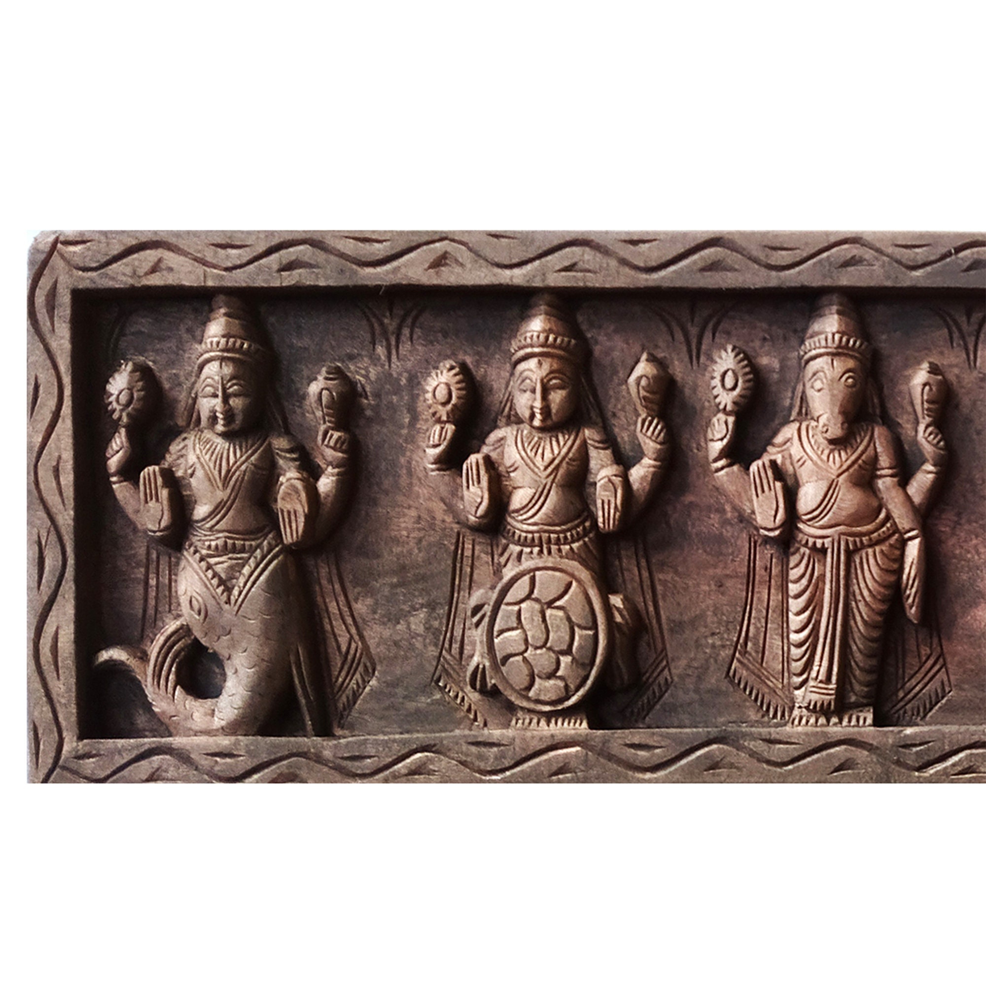 Handmade Dasavatharam Wood Carving: Lord Vishnu Avatars Wall Decor ...