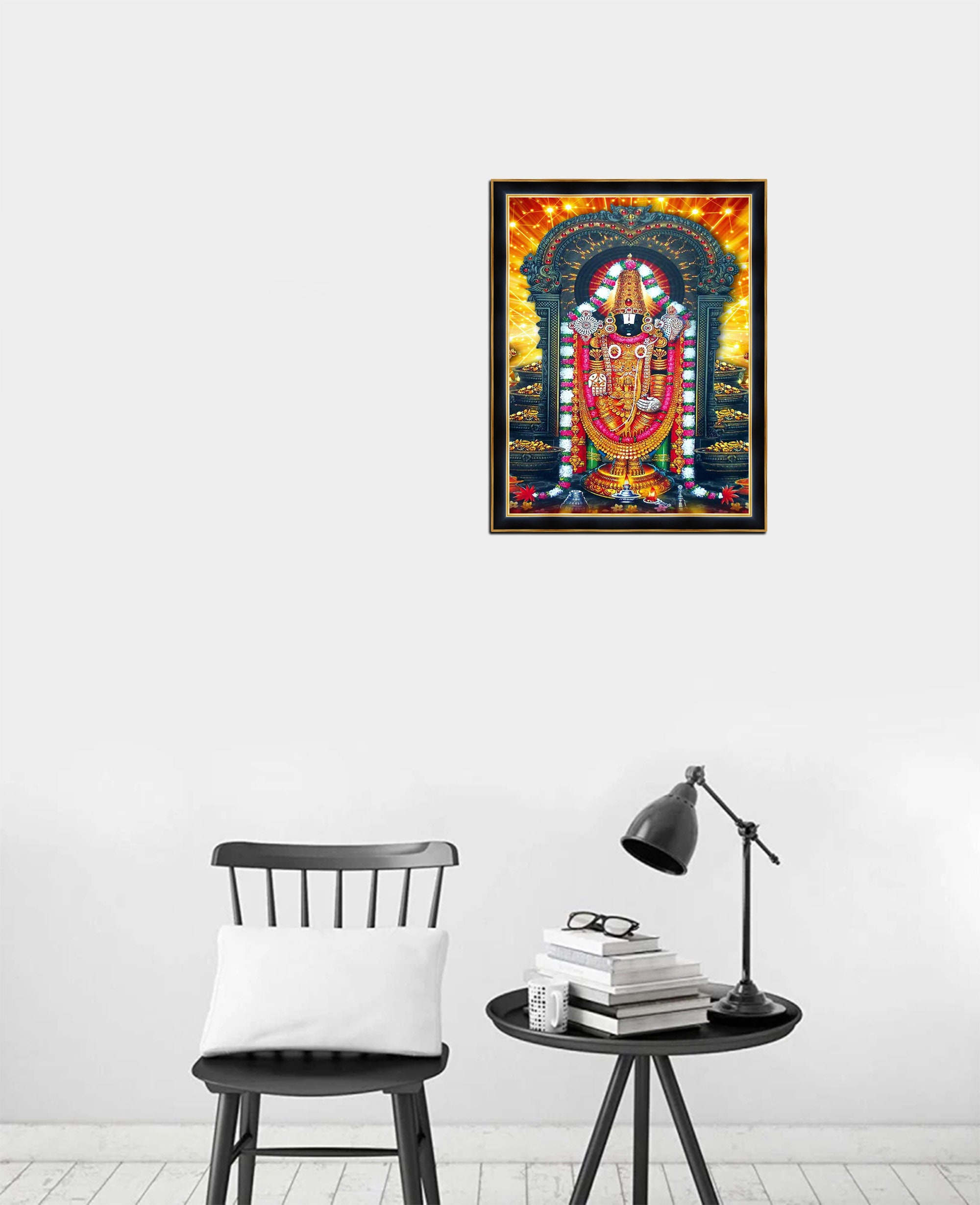 Lord Tirupati Balaji Photo Frame: Gold Coin Backdrop, Puja Room Decor ...