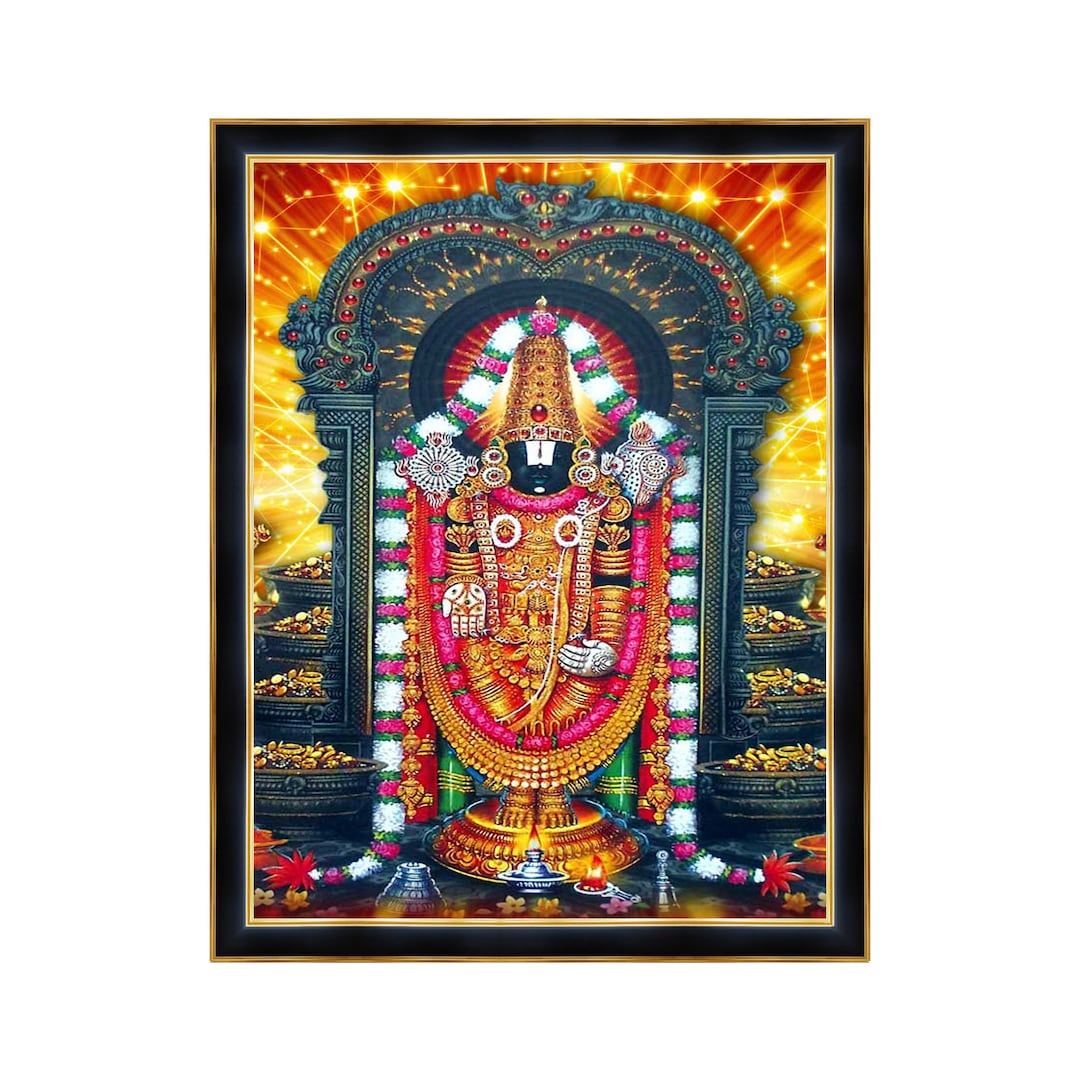 Lord Tirupati Balaji Photo Frame: Gold Coin Backdrop, Puja Room Decor ...