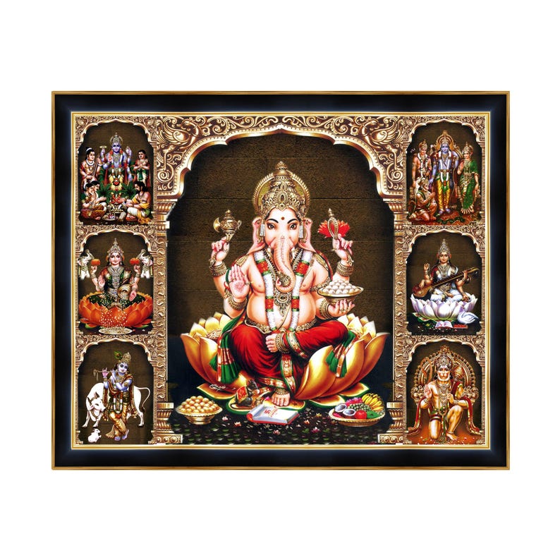 7-in-1 Hindu Gods & Goddesses Photo Frame: Puja Room Decor Delivered ...