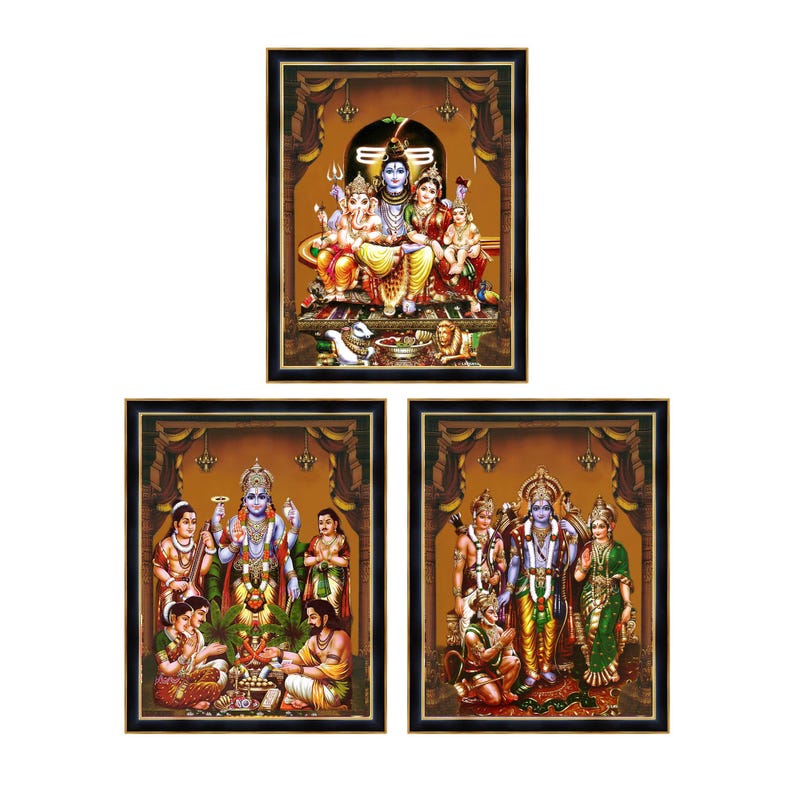 Hindu God Photo Frames: Shiva Family, Ram Darbar, Satyanarayana Swamy ...