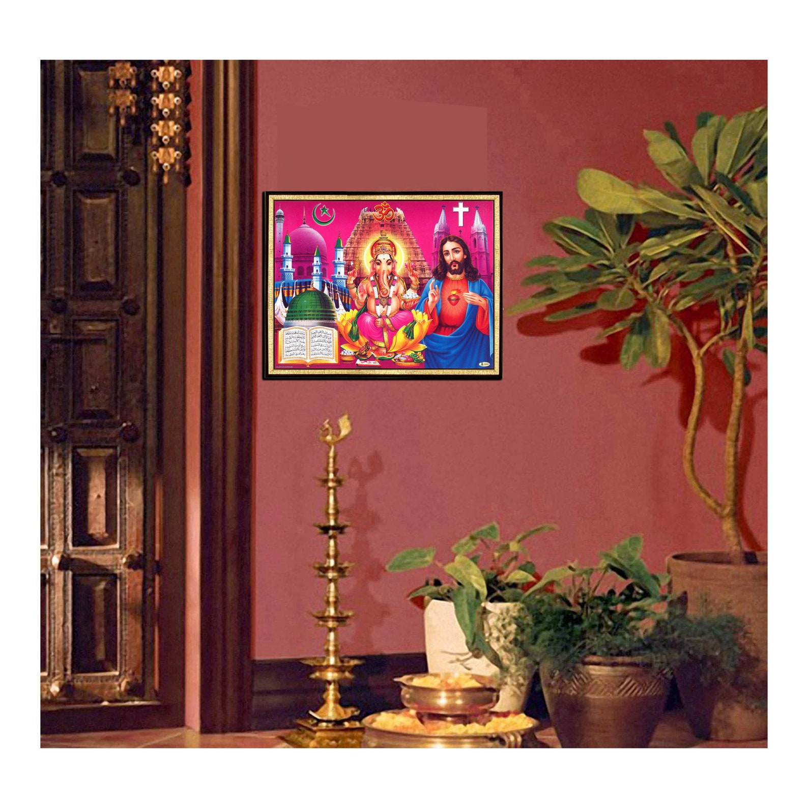 All Religions Photo Framed: Universal Gods Pooja Room Art, Delivered ...