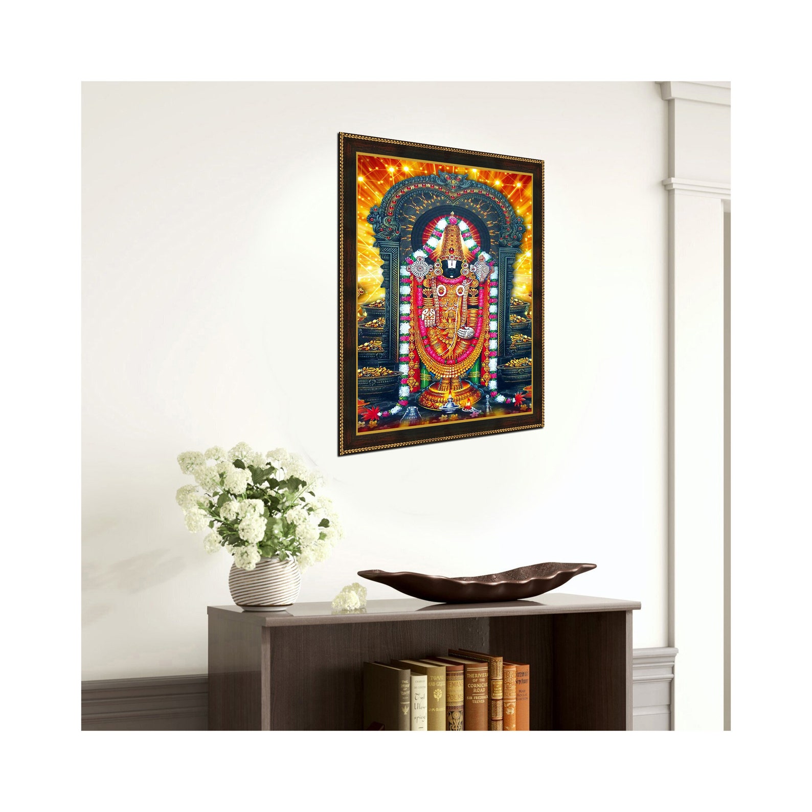 Lord Tirupati Balaji Photo Frame: Gold Coin Backdrop, Puja Room Decor ...
