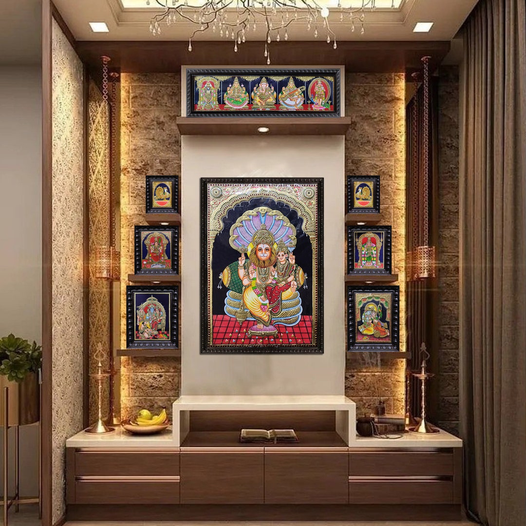 Complete Pooja Room Setup. 8 Tanjore Paintings of 12 God & Goddess in ...