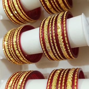 90 Maroon Bangles With Gold Plating. Shagun Ka Gift for Shaadi, Mehndi ...
