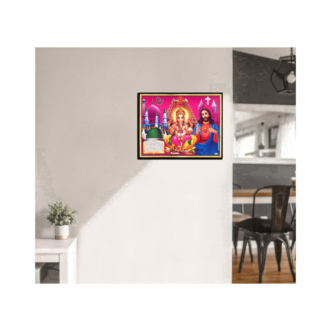 All Religions Photo Framed: Universal Gods Pooja Room Art, Delivered ...
