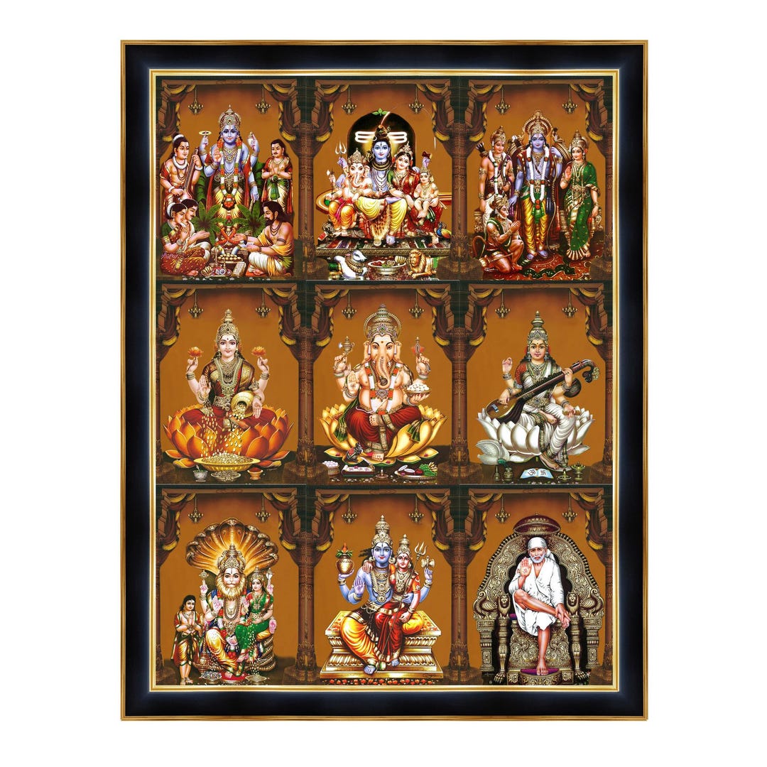 9-in-1 Hindu Gods & Goddesses Photo Frame: Puja Room Decor Delivered ...