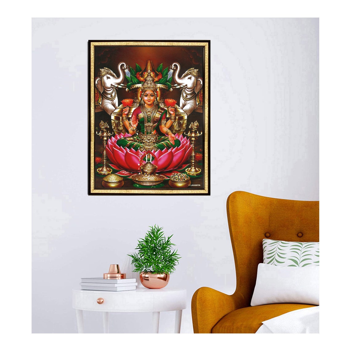 Lakshmi on Pink Lotus Photo Frame. New Home Wall Decor, Gift for Loved ...