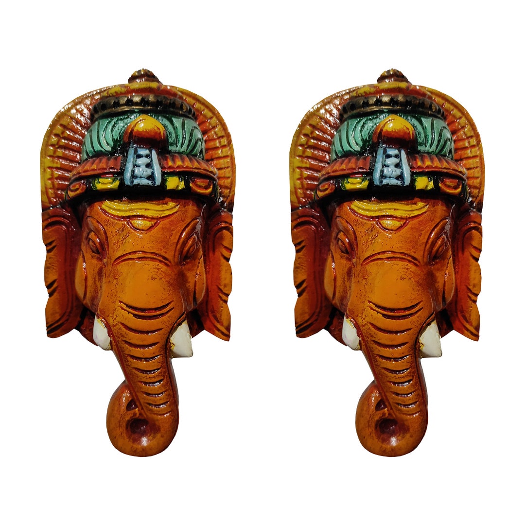 Handmade Jackfruit Wood Elephant Head Wall Decor, Set of 2 - Etsy