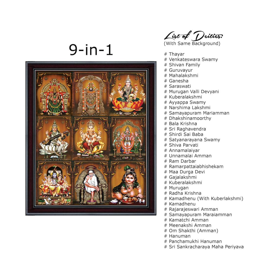 Customizable 9-in-1 Hindu God & Goddess Photo Frame, Delivered Duty ...