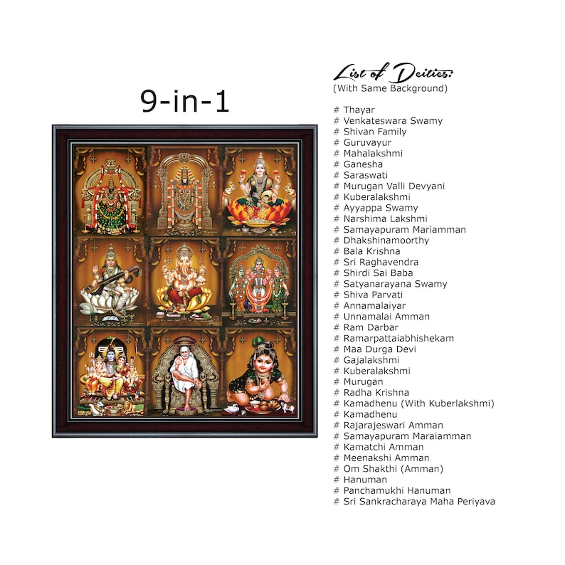 Customizable 9-in-1 Hindu God & Goddess Photo Frame, Delivered Duty ...